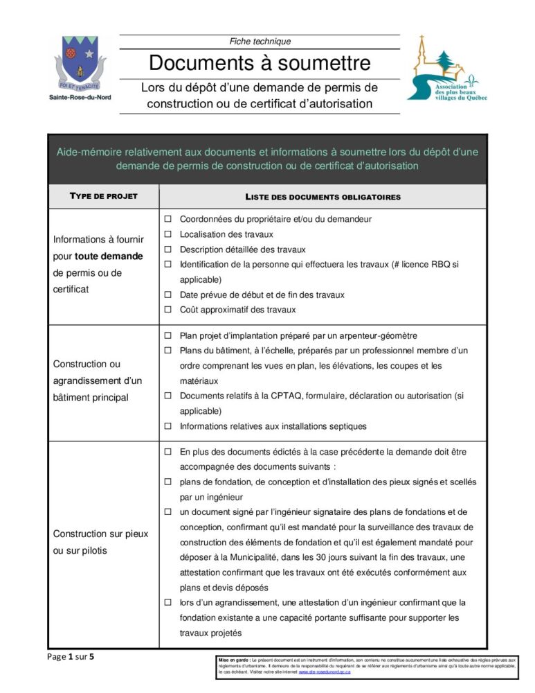 Documents à soumettre pour une demande de permis | Municipalité de ...